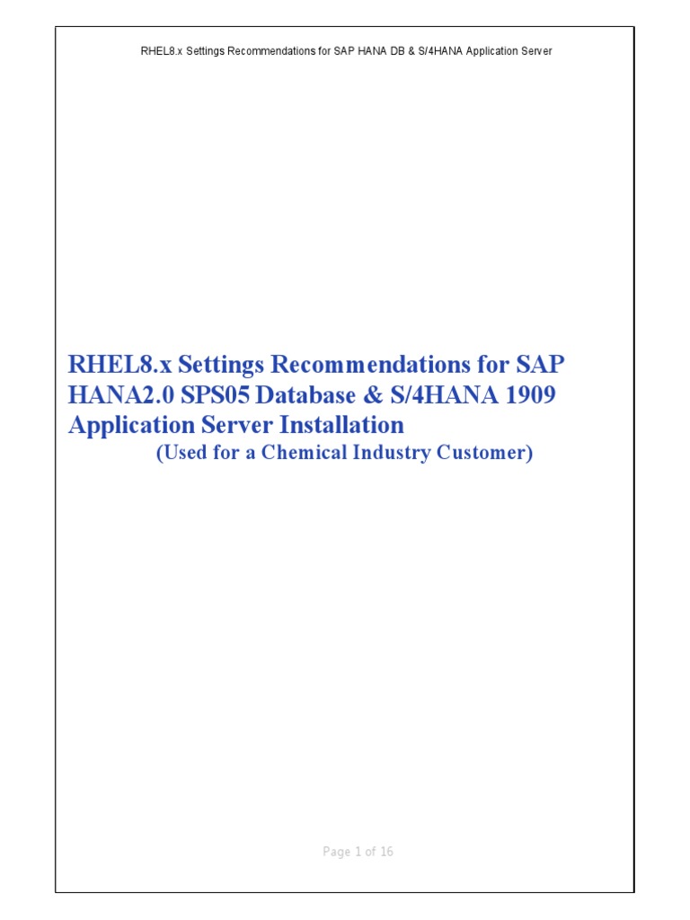 RHEL8 Settings Recommendations For SAP HANA Database & S4HANA ...