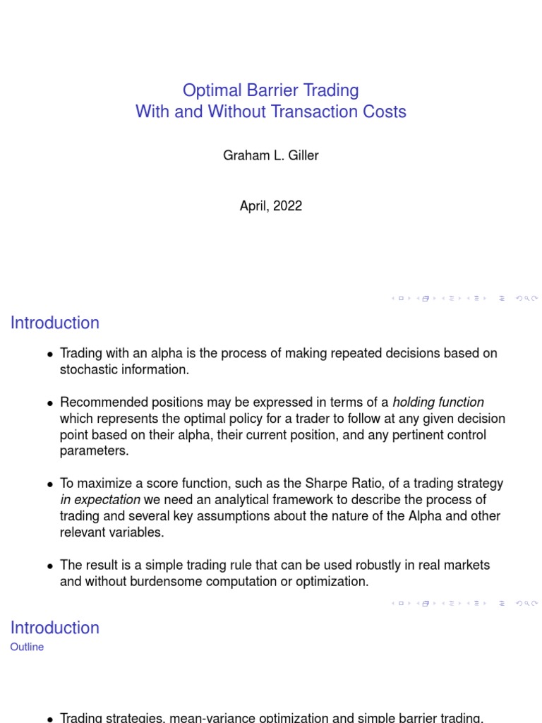 Optimal Barrier Trading With and Without Transaction Costs | PDF ...