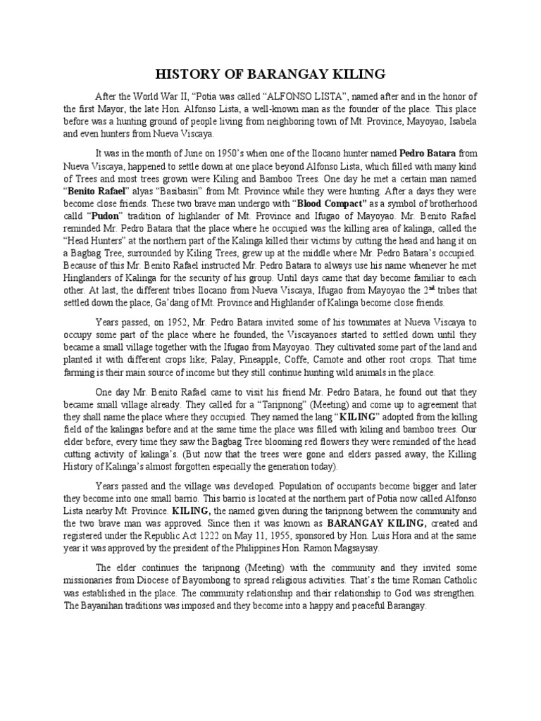 History of Barangay Kiling | PDF