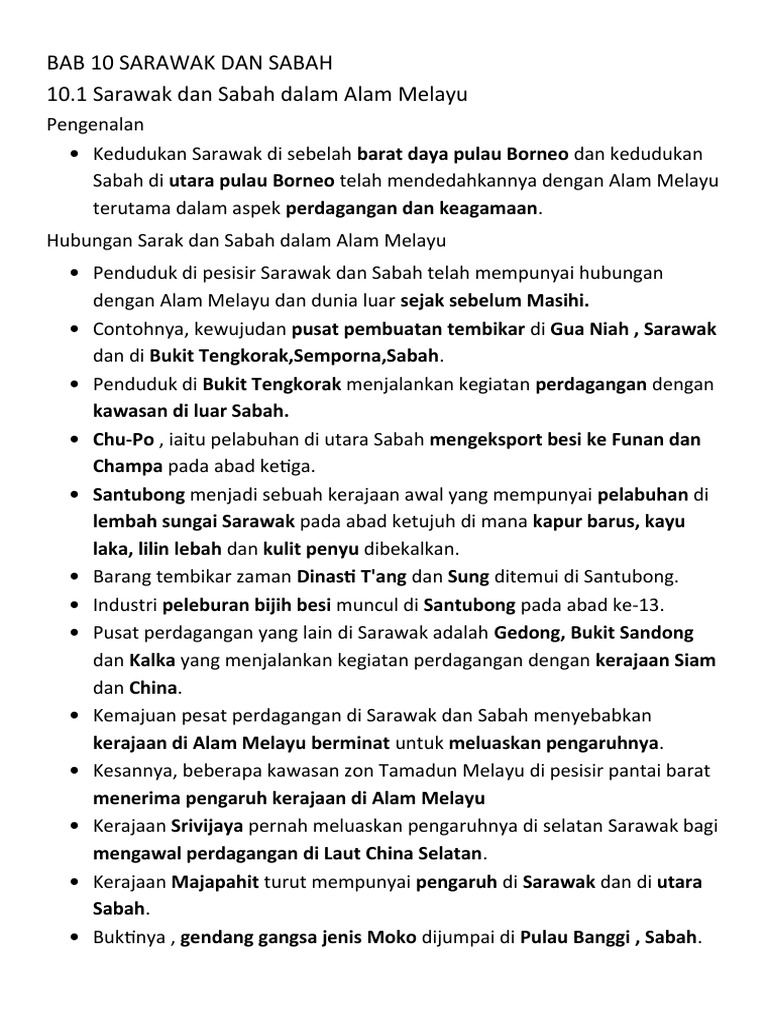 Bab 10 Sarawak Dan Sabah | PDF | Ilmu Sosial | Perjalanan