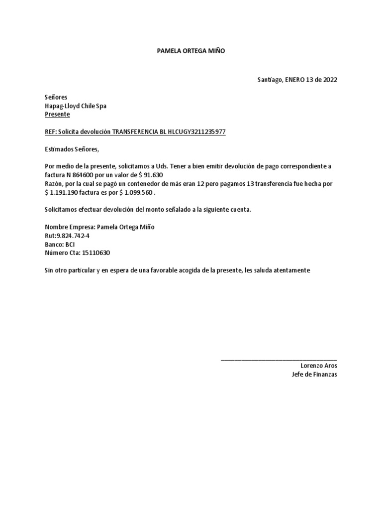 Carta Solicitud Devolucion | PDF