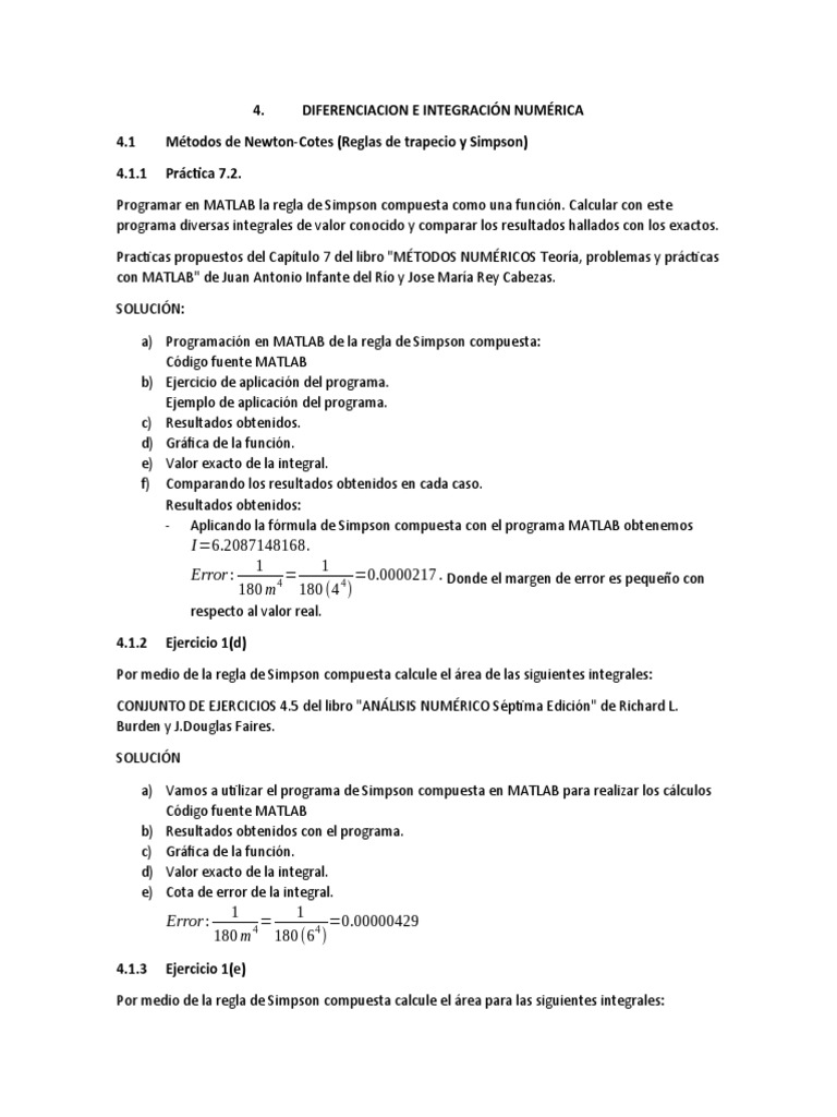 Ejercicios Capitulo 4 | PDF | Análisis numérico | Integral