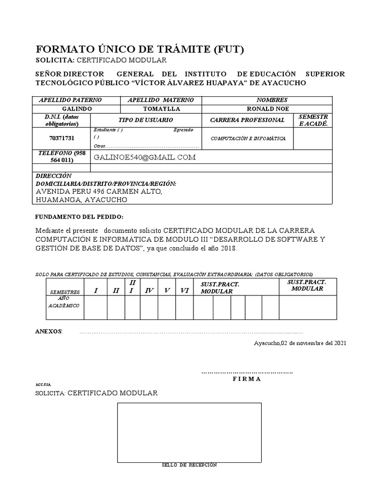 Sulicitudd de Certificado Modular | PDF