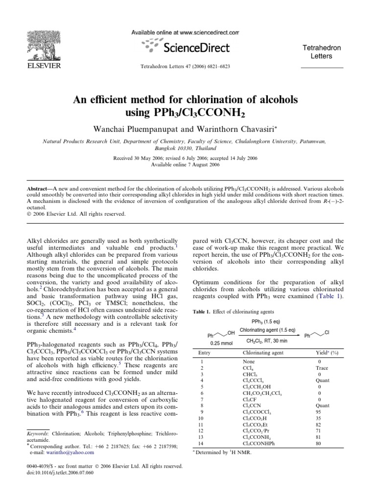 Efficient Alcohol Chlorination Method | PDF | Chemical Reactions | Alcohol