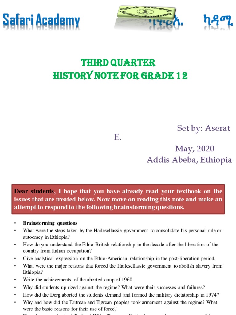 Grade 12 History Notes: Ethiopia's Autocracy | PDF | Government | Ethiopia