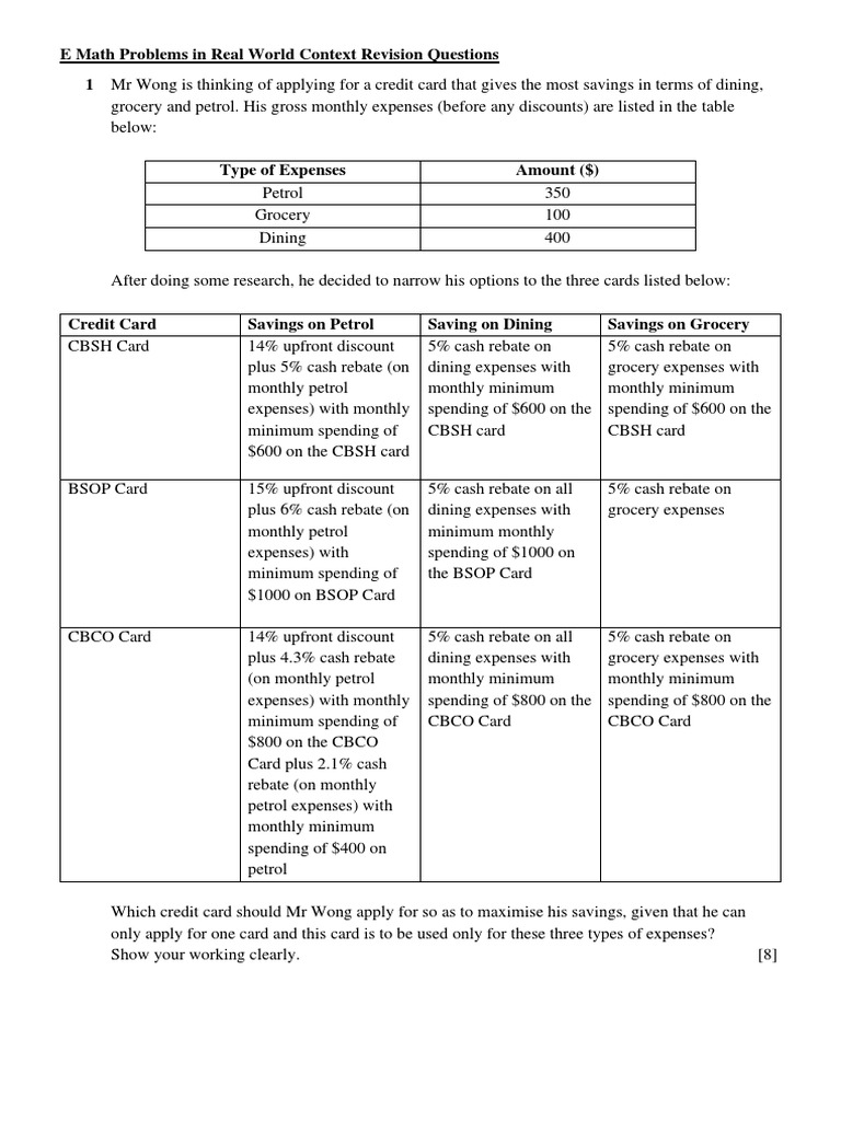 E Math Problems in Real World Context Revision Questions | PDF