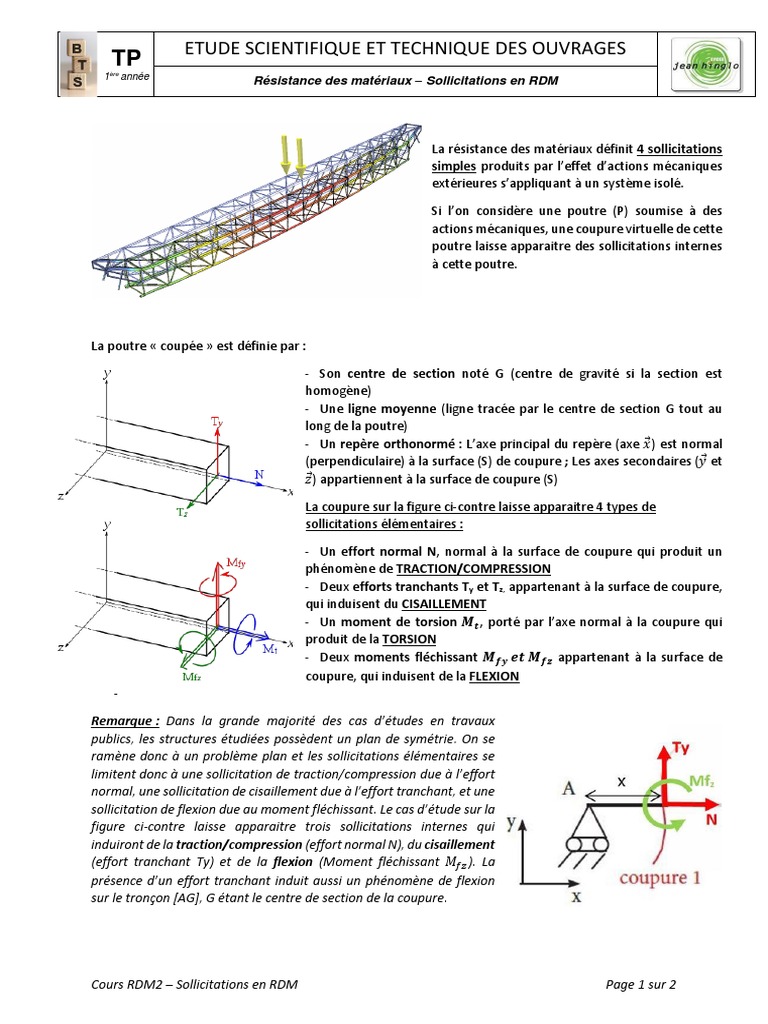 Sollicitations en Résistance Matériaux | PDF | Résistance des matériaux | Flexion (matériau)