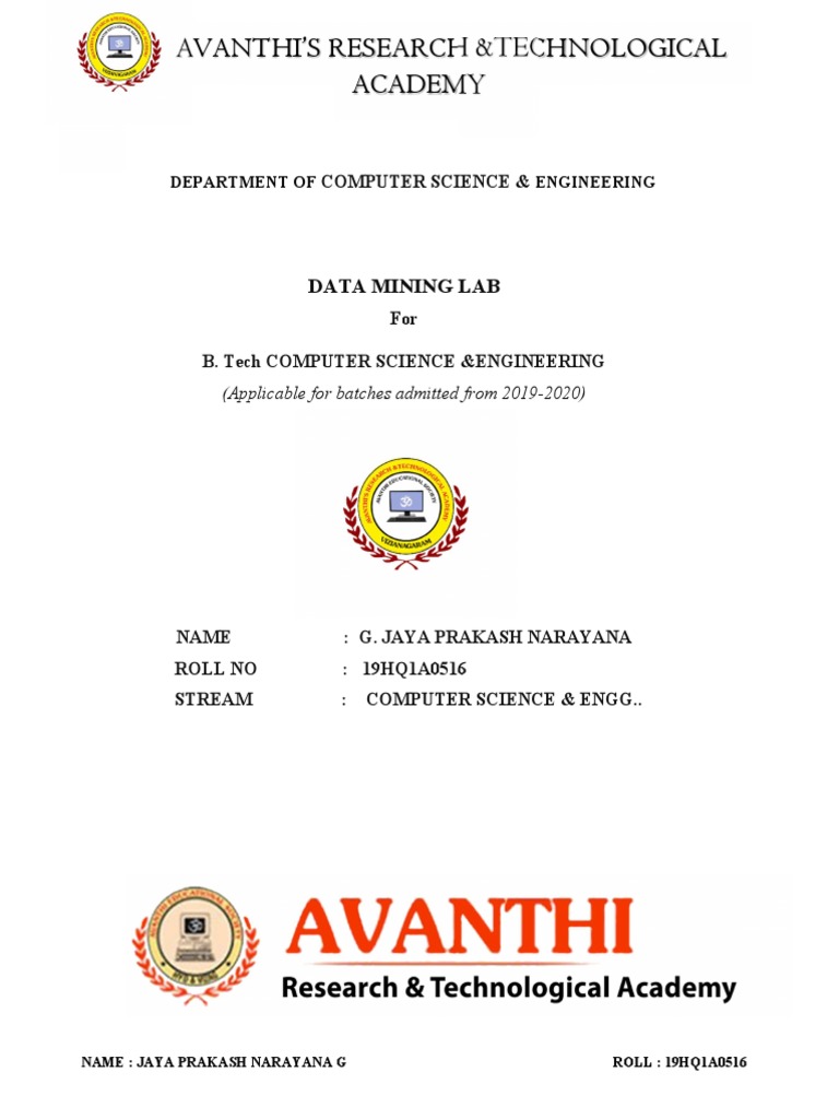 Avanthi'S Research &technological Academy: Data Mining Lab | PDF | Comma Separated Values | R ...