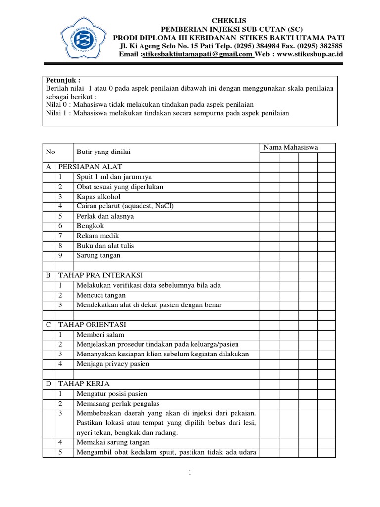 CHECKLIST Injeksi SC Fix | PDF