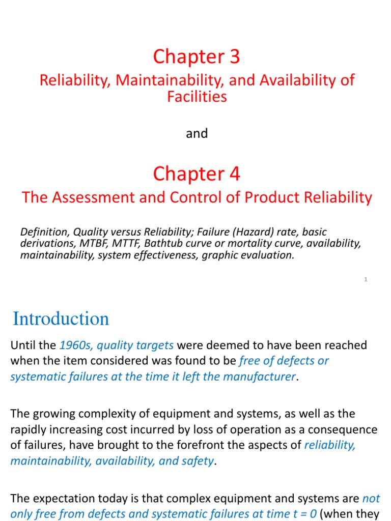 Chapter 3 and 4 - Reliability, Maintainability, and Availability of ...