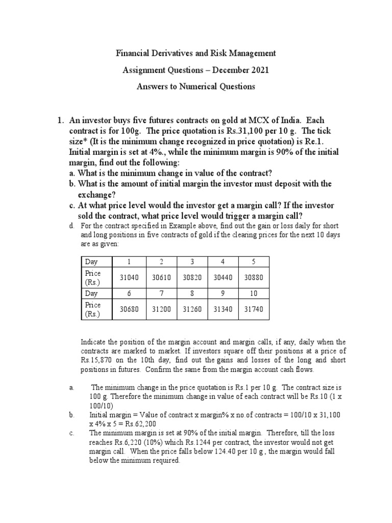 Financial Derivatives Risk Management Analysis | PDF | Futures Contract ...