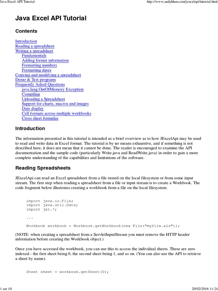 Java Excel API Tutorial Full | PDF | Microsoft Excel | Spreadsheet