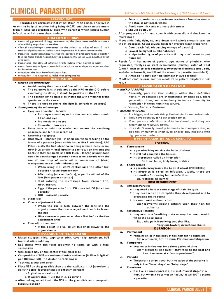 Clinical Parasitology Mid Term Trans | PDF | Parasitism | Microbiology