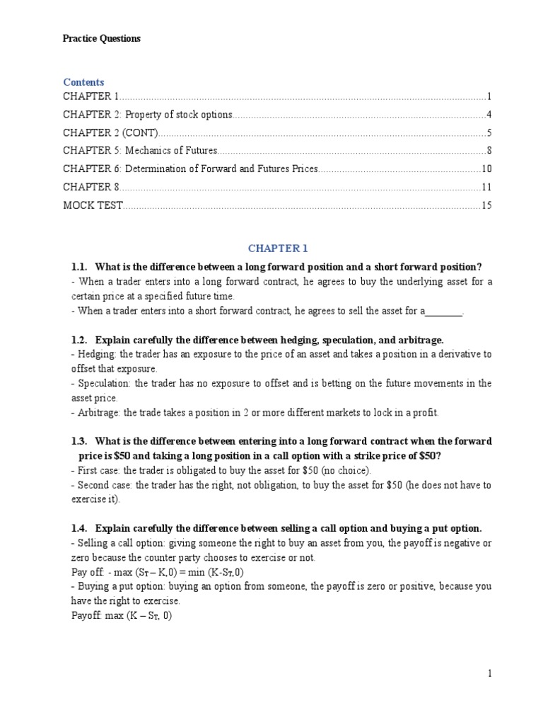 Stock Options & Futures Practice Questions | PDF | Option (Finance ...