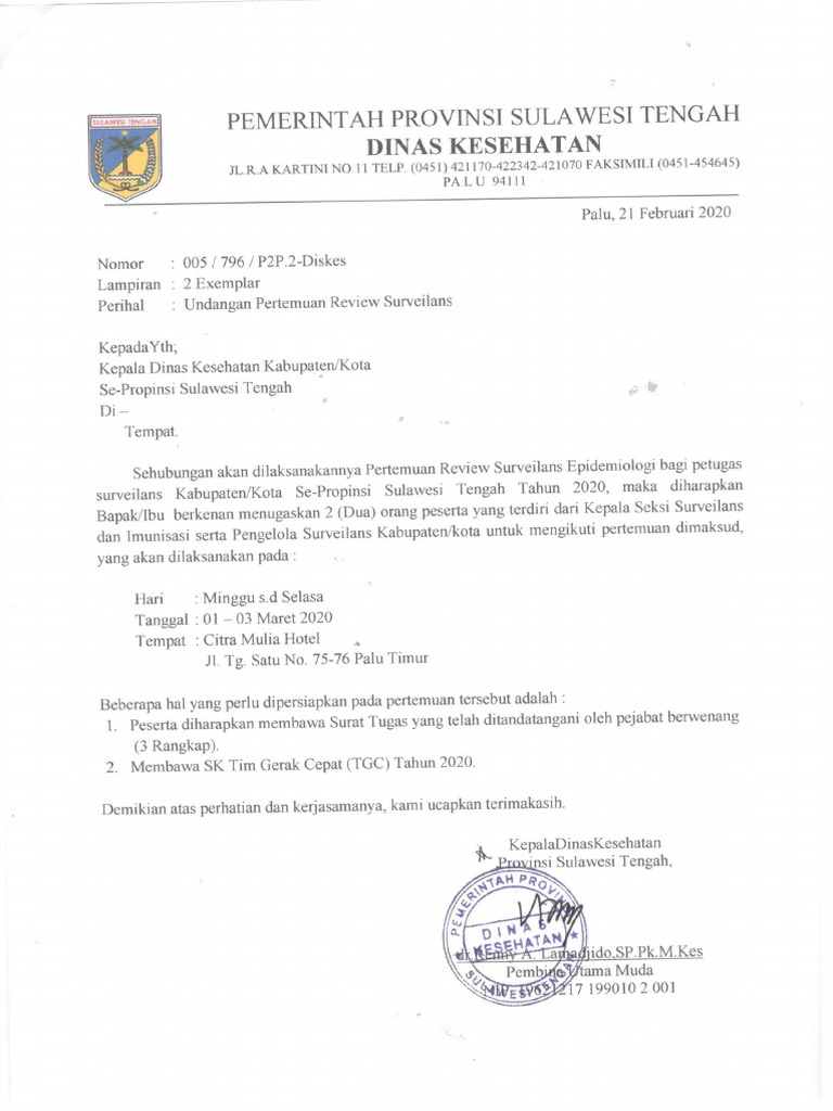 Undangan Pertemuan Review Surveilans 2020 | PDF
