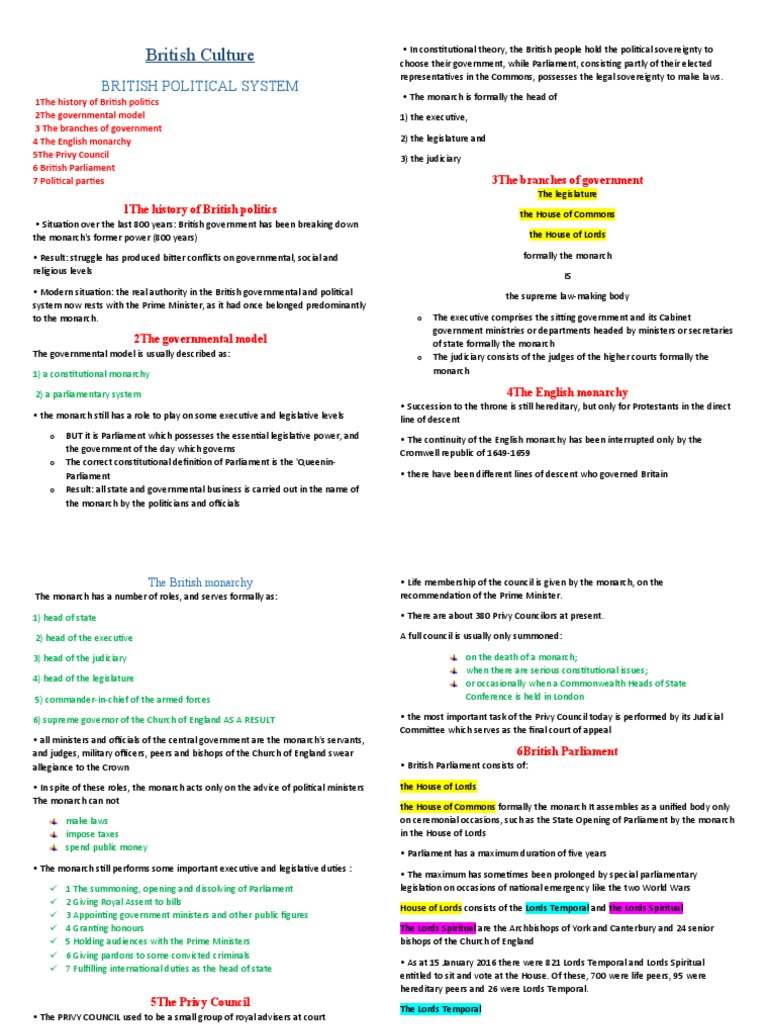British Culture - British Political System - English Studies S3 | PDF ...