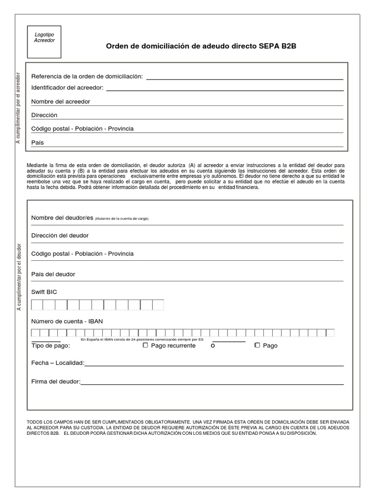 Modelo Mandato Sepa PDF | PDF | Pagos