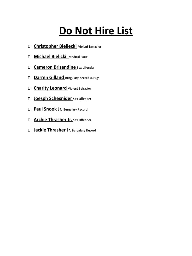 Do Not Hire List | PDF