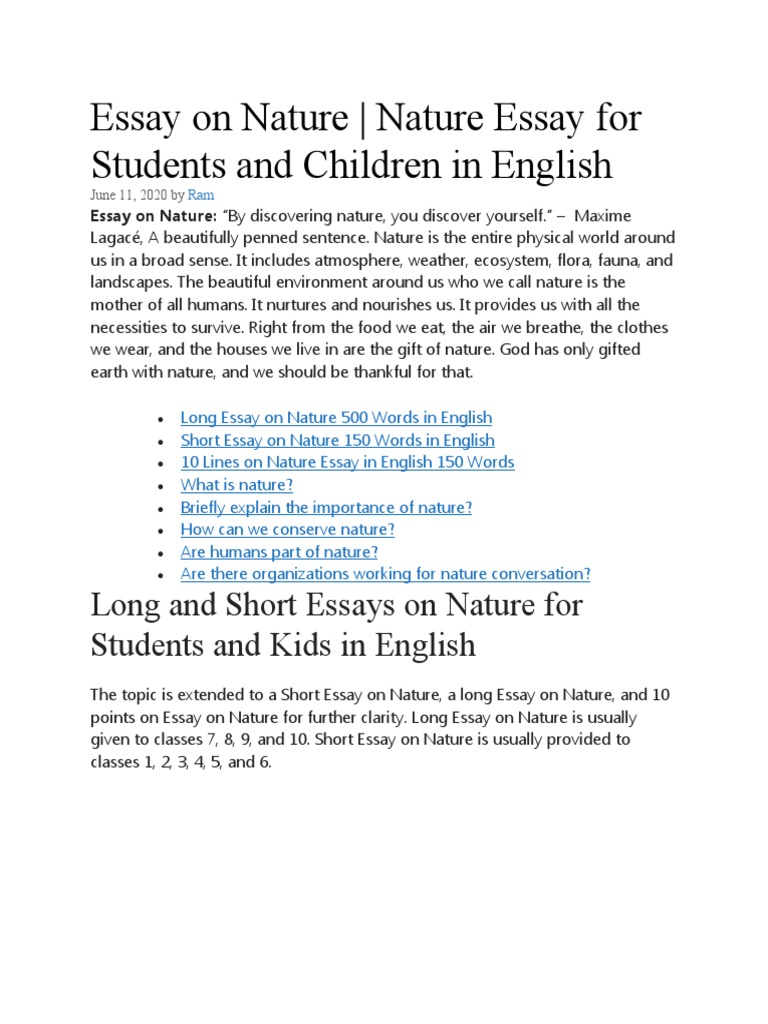 Essay On Nature - Nature Essay For Students and Children in English ...