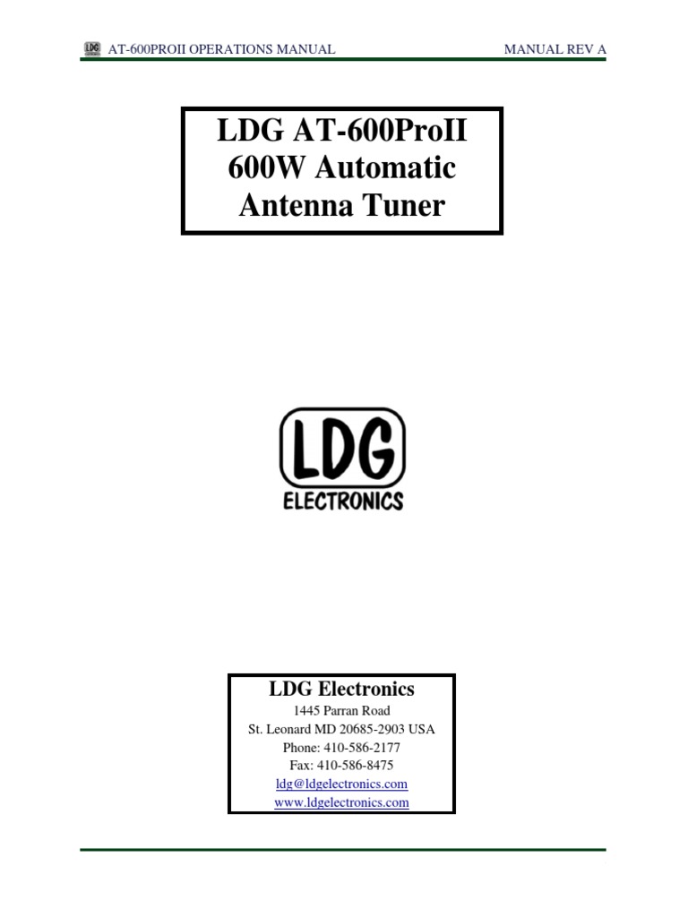 LDG At-600Proii 600W Automatic Antenna Tuner | PDF | Electrical ...