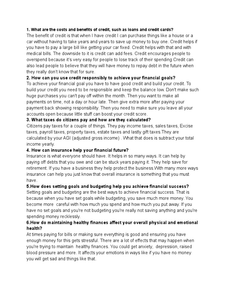 Financial Literacy Reflection | PDF | Credit | Finance & Money Management