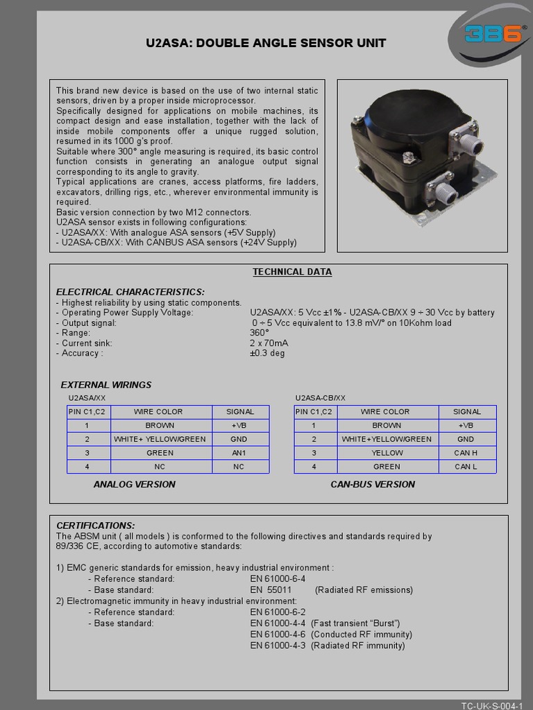 U2Asa: Double Angle Sensor Unit: Electrical Characteristics | PDF ...