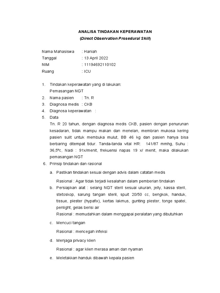 DOPS Pemasangan NGT - ICU | PDF