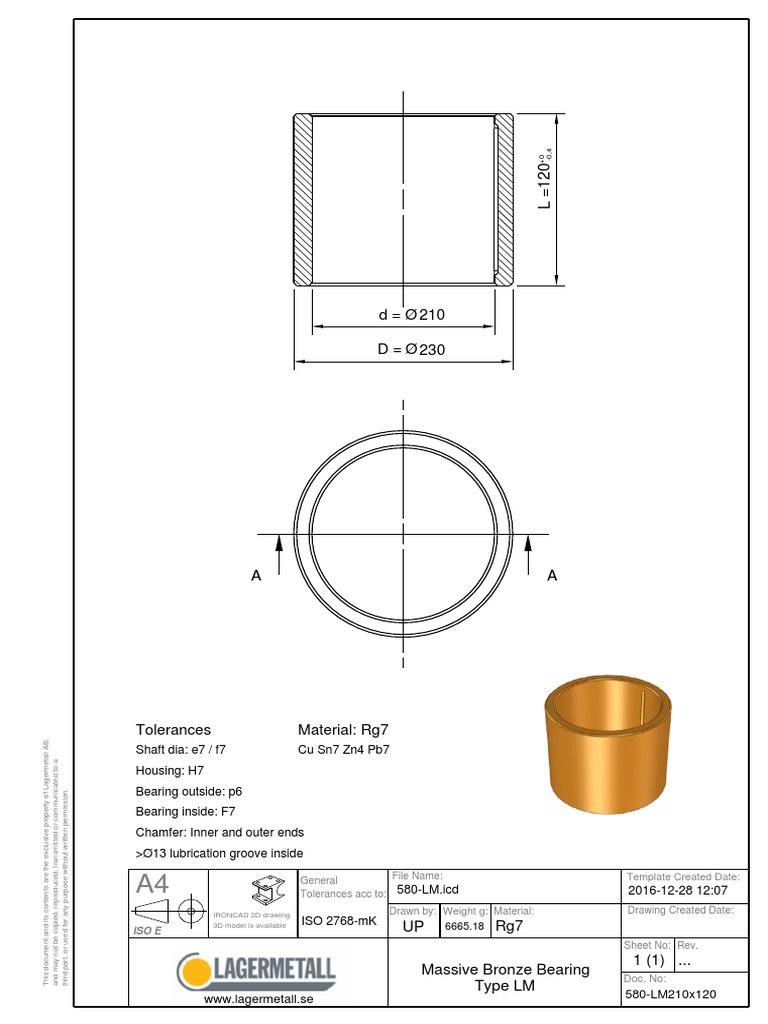 Cu Sn7 Zn4 Pb7 Housing: H7 Shaft Dia: E7 / f7 | PDF | Mechanical ...