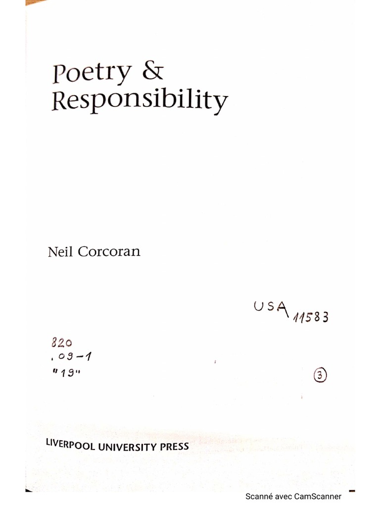 Capitulo - Neil Corcoran - Introduction - Poetry e Responsability | PDF