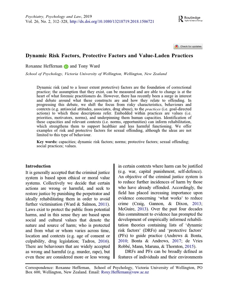 Dynamic Risk Factors, Protective Factors and Value-Laden Practices ...