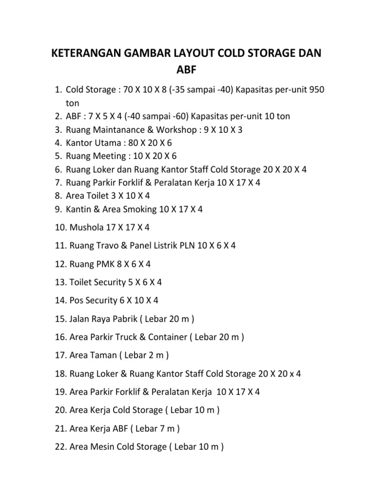 Layout Cold Storage dan ABF | PDF