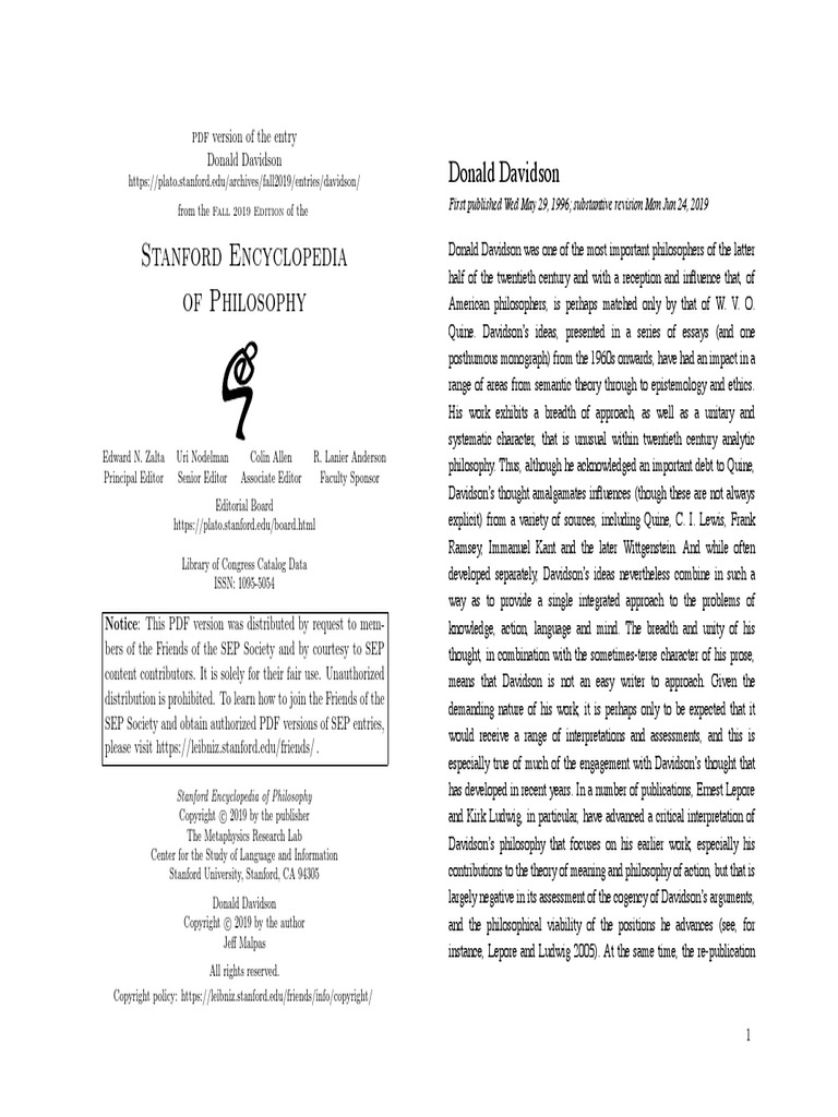 Donald Davidson SEP | PDF | Truth | Theory