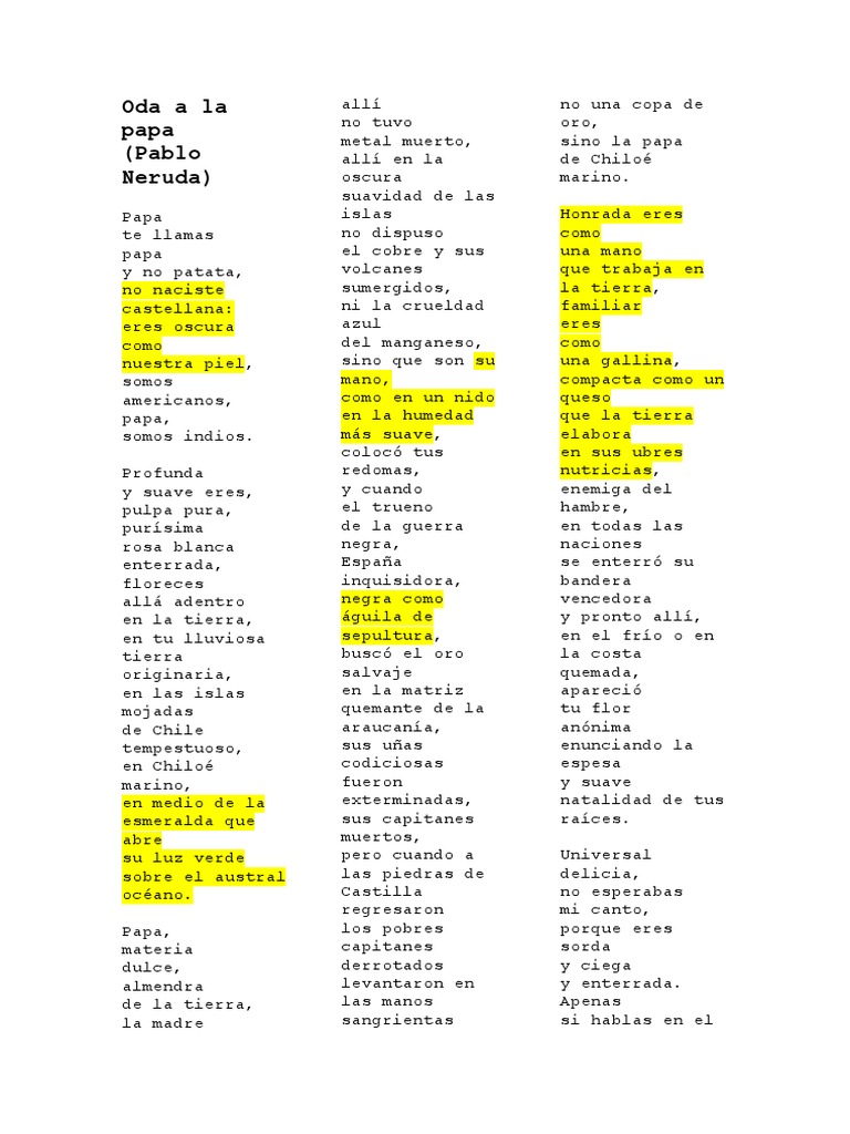 Análisis de "Oda a la papa" de Neruda | PDF | Arte