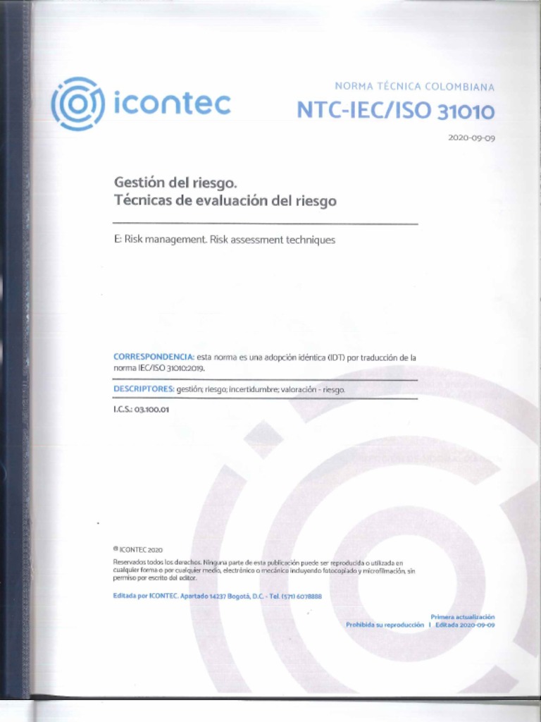 NTC ISO 31010 Tecnicas de Evaluación Del Riesgo | PDF