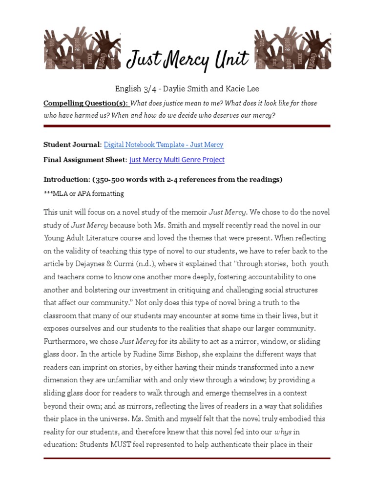 Just Mercy Unit Plan for Young Adults | PDF | Lesson Plan | Information