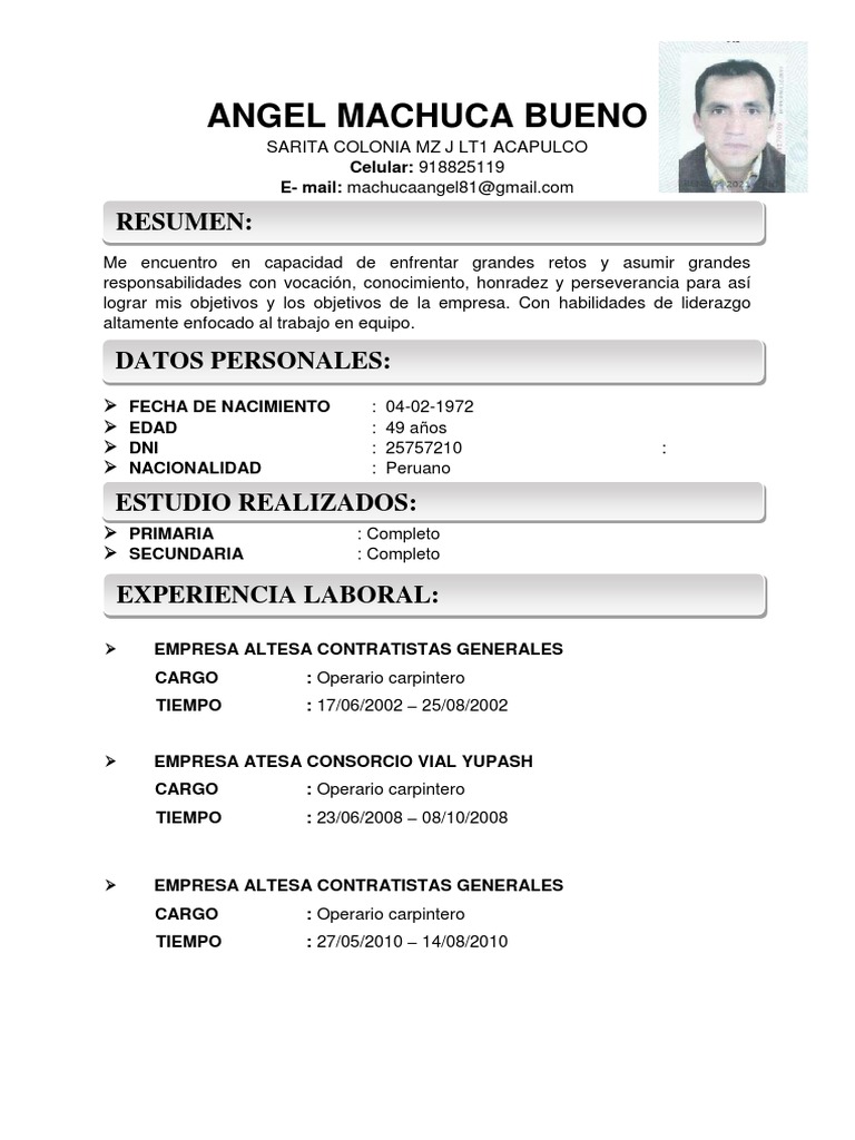 Perfil Laboral de Angel Machuca | PDF