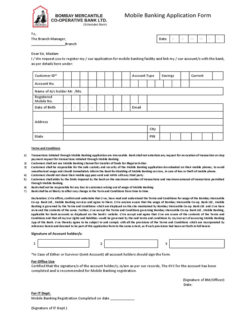 Mobile Banking Application Form | PDF | Banks | Banking