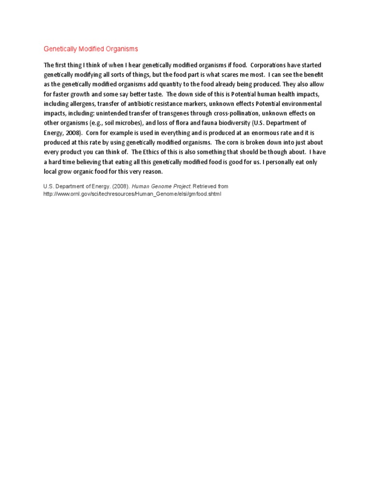 Risks and Benefits of GMOs in Food | PDF