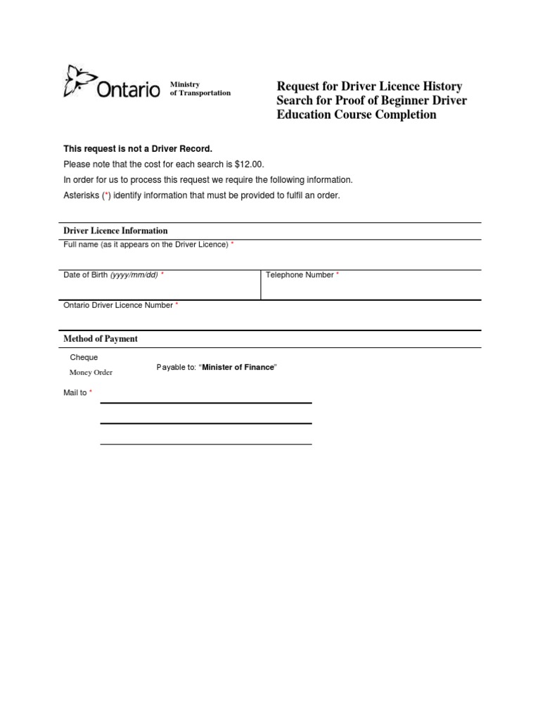 Ontario Driver Licence History Request | PDF | Finance & Money Management