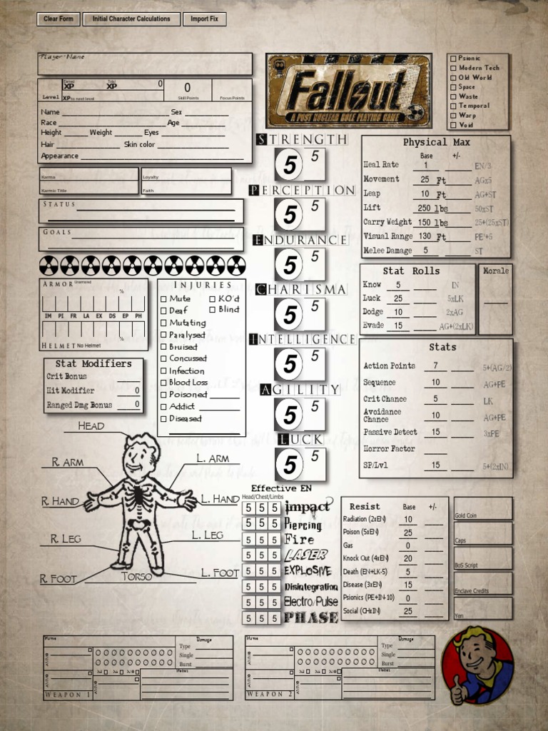 Zen Fallout Character Sheet (Interactive) | Download Free PDF | Gun
