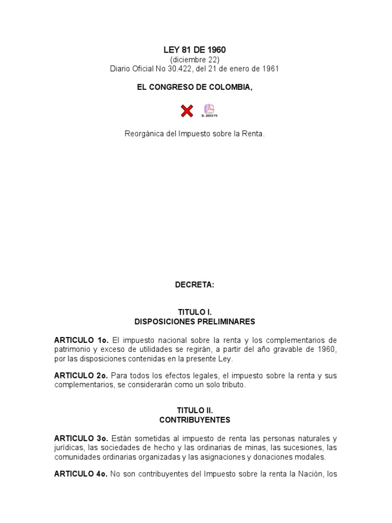 Ley 81 de 1960 | PDF | Impuesto sobre la renta | Depreciación