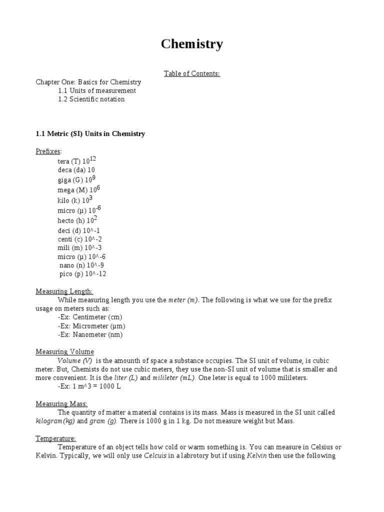 Chemistry Notes: Basic Chemistry | PDF | Litre | Gases