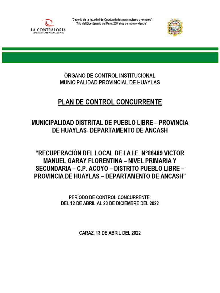 Plan de Control Concurrente - Colegio Pueblo Libre | PDF | Gobierno local | Comisión Europea
