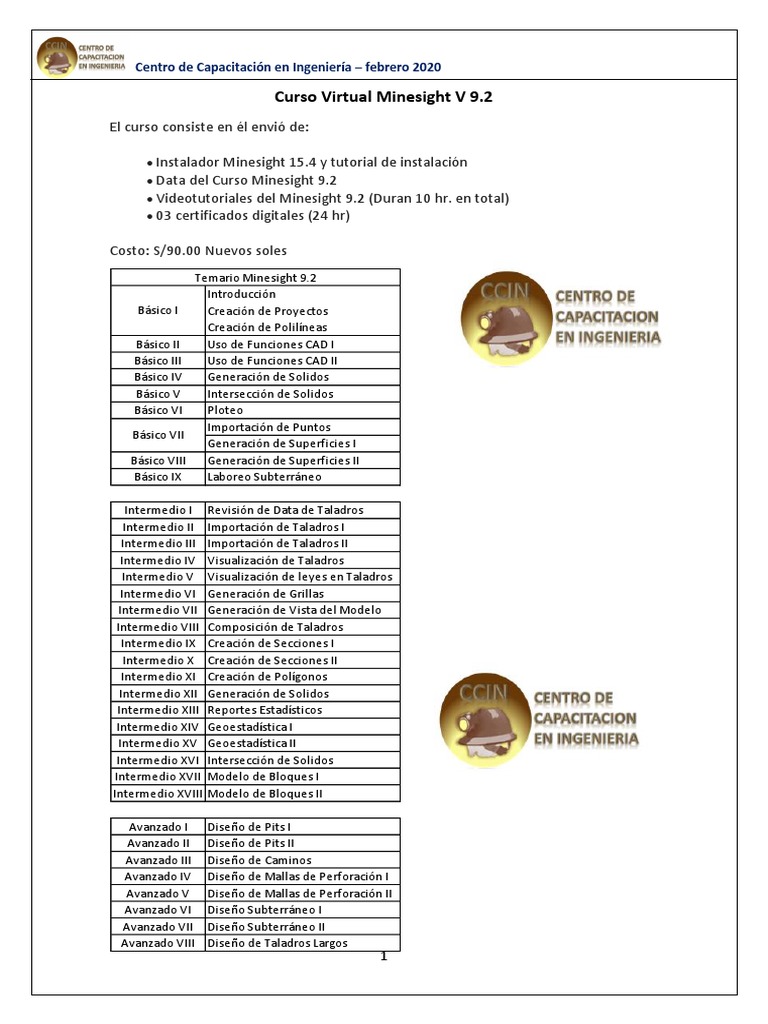 Temario Curso Virtual Minesight Version 9.2 Febrero 2020 | PDF