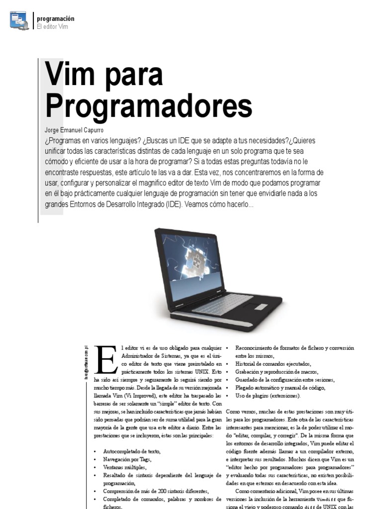 Vim | Descargar gratis PDF | Entorno de desarrollo integrado | Lenguaje de programación
