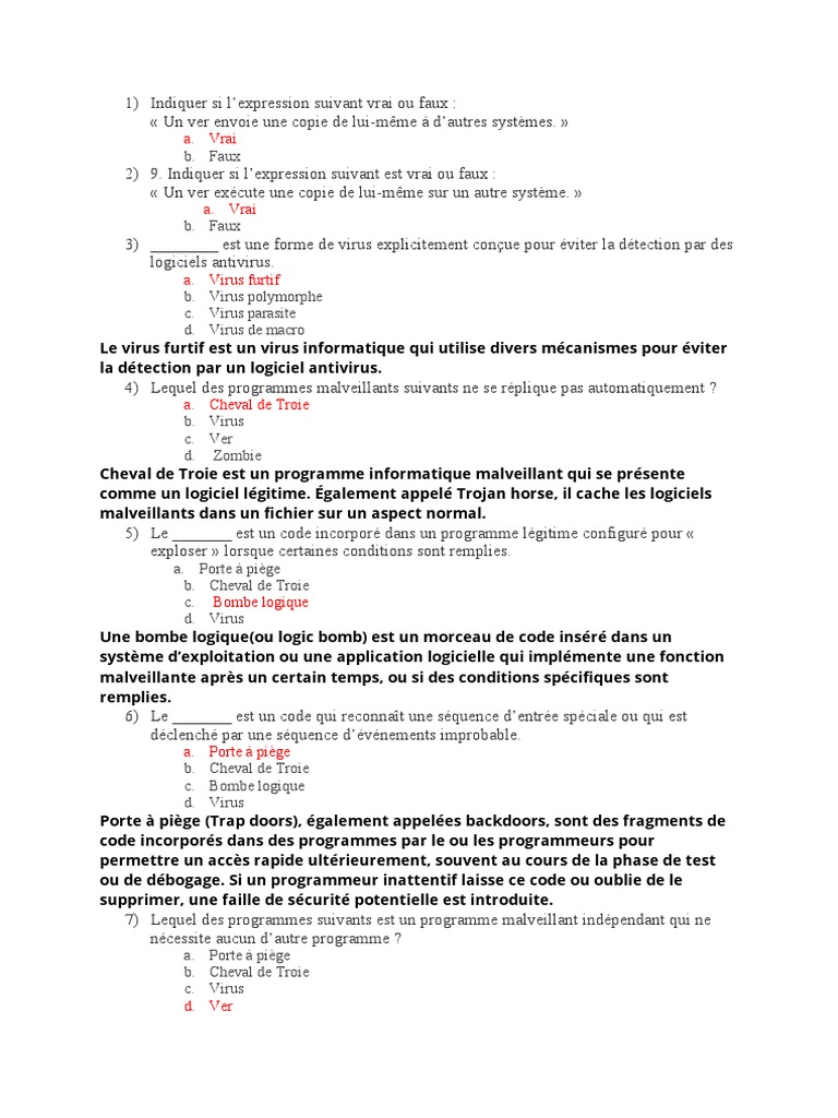 QCM sur les logiciels malveillants | PDF | Virus informatique | Logiciel malveillant