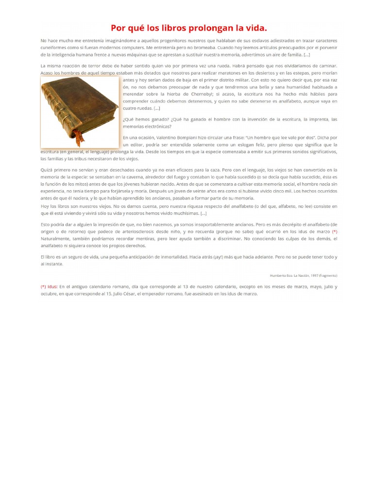 Por Qué Los Libros Prolongan La Vida Eco | PDF