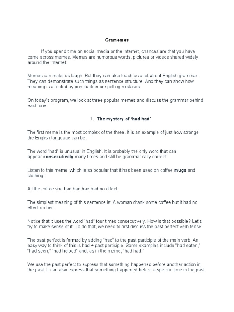 Gra Memes | PDF | Adjective | Verb