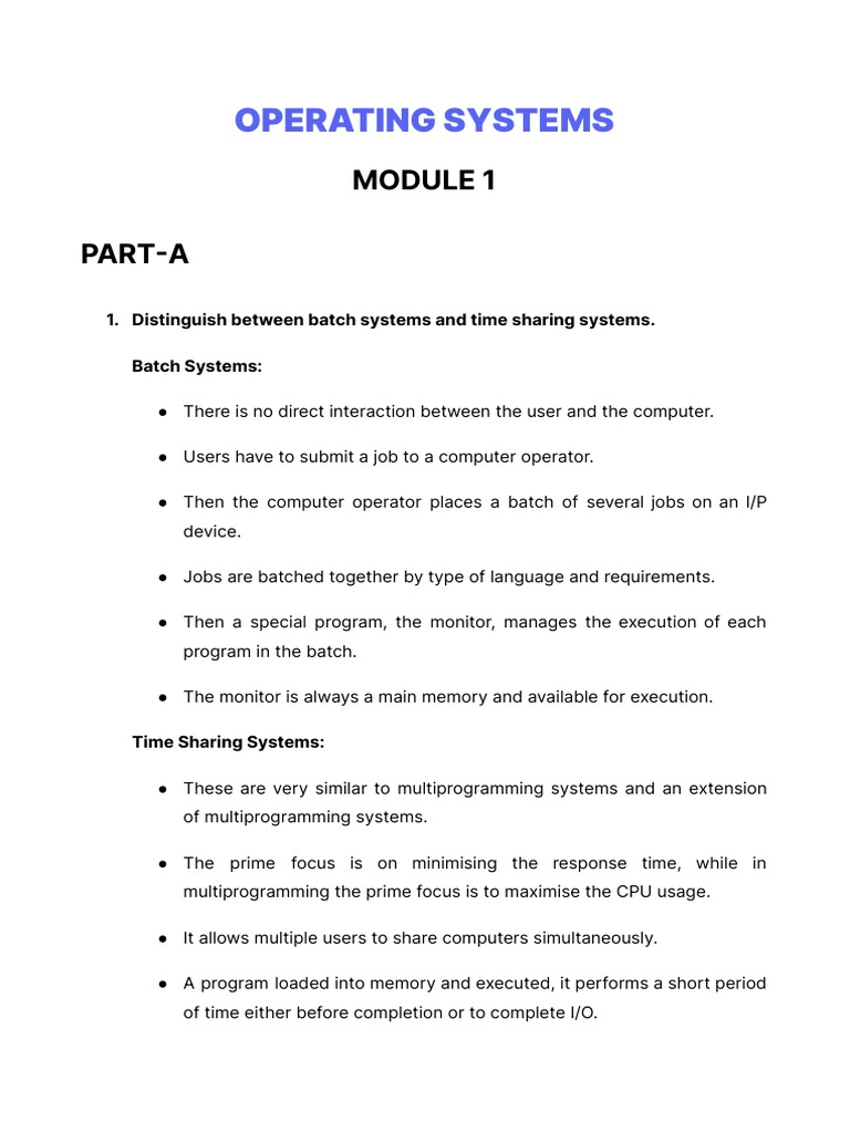 OS Module 1 Complete Solutions | PDF | Operating System | Kernel ...