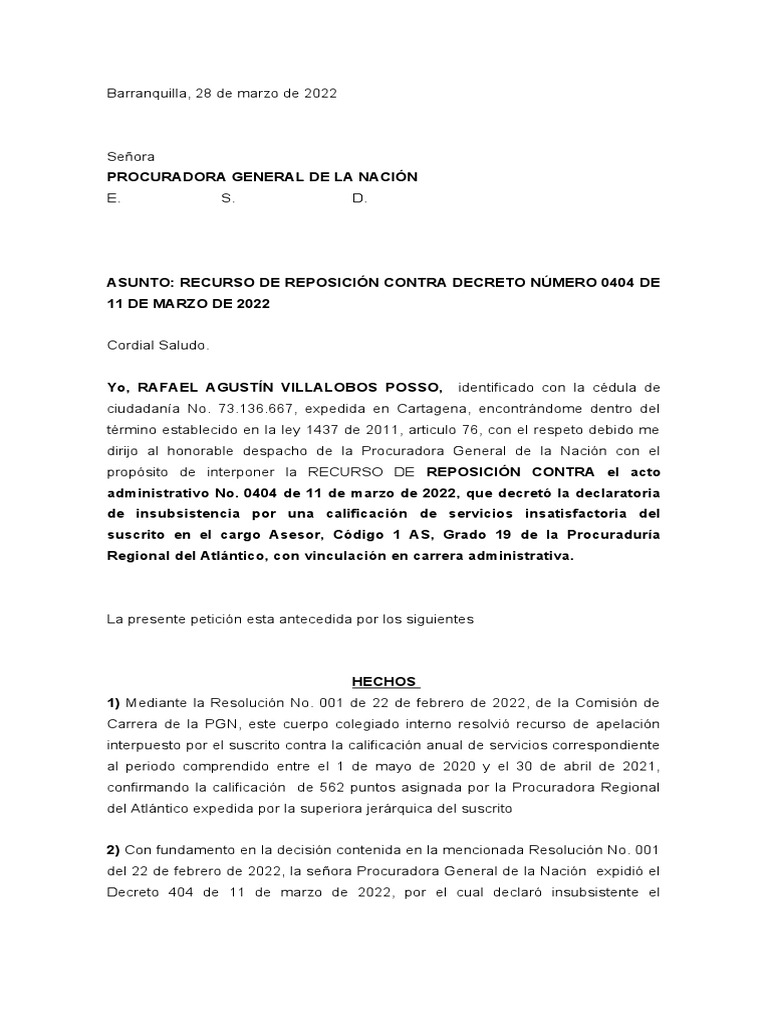 Modelo de Recurso de Reposicion | PDF | Debido al proceso | Justicia